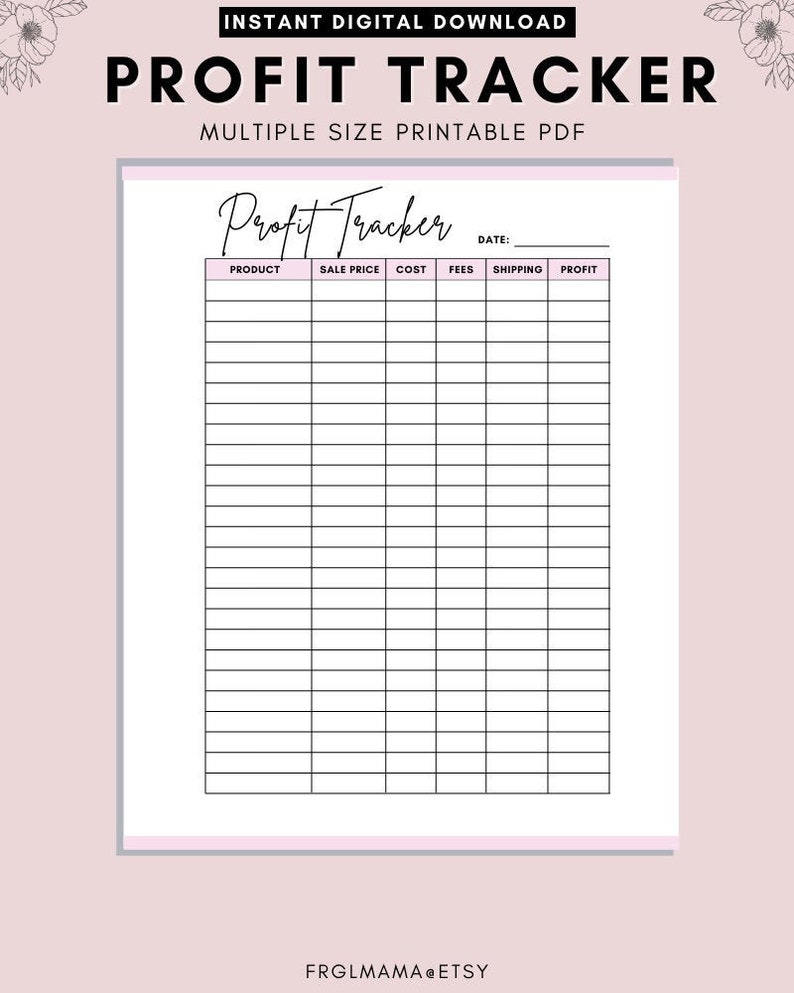 Profit Tracker Printable Yearly Business Cost Log Revenue | Etsy