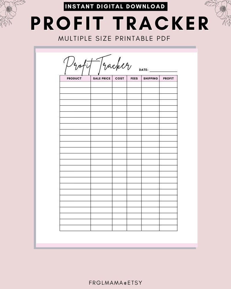Profit Tracker Printable Yearly Business Cost Log Revenue - Etsy