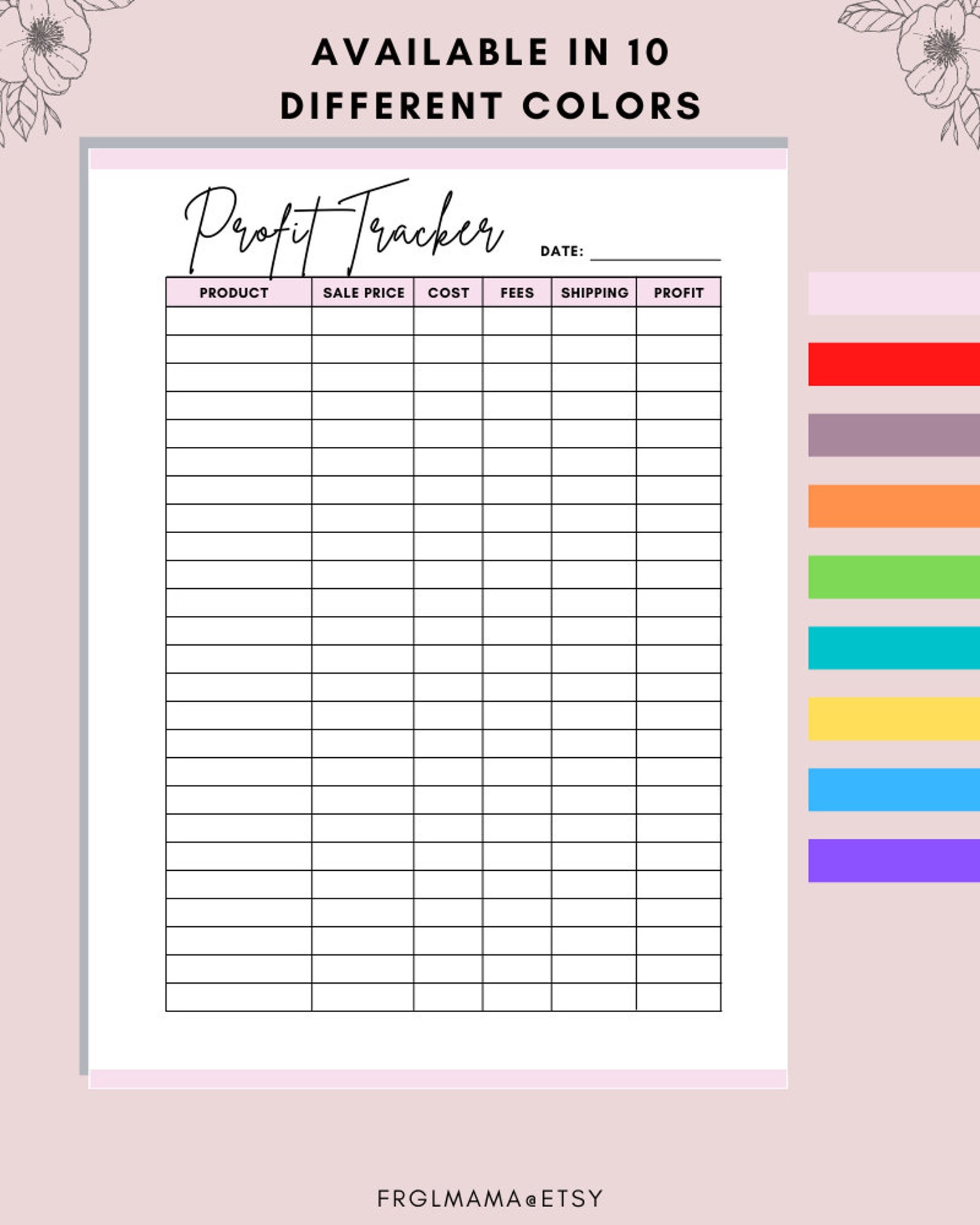 Profit Tracker Printable Yearly Business Cost Log Revenue | Etsy