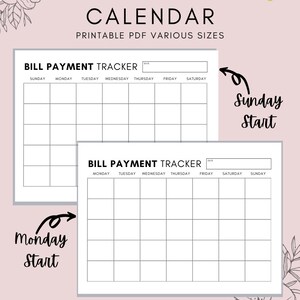 Bill Tracker Payment Organizer Yearly Monthly Bill Expense Tracker Due ...
