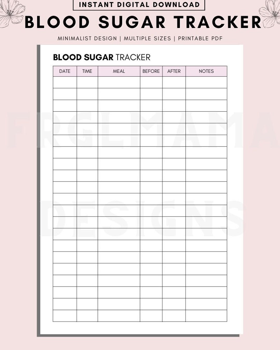 Blood Sugar Log Printable, Blood Sugar Tracker Printable, Blood Glucose ...