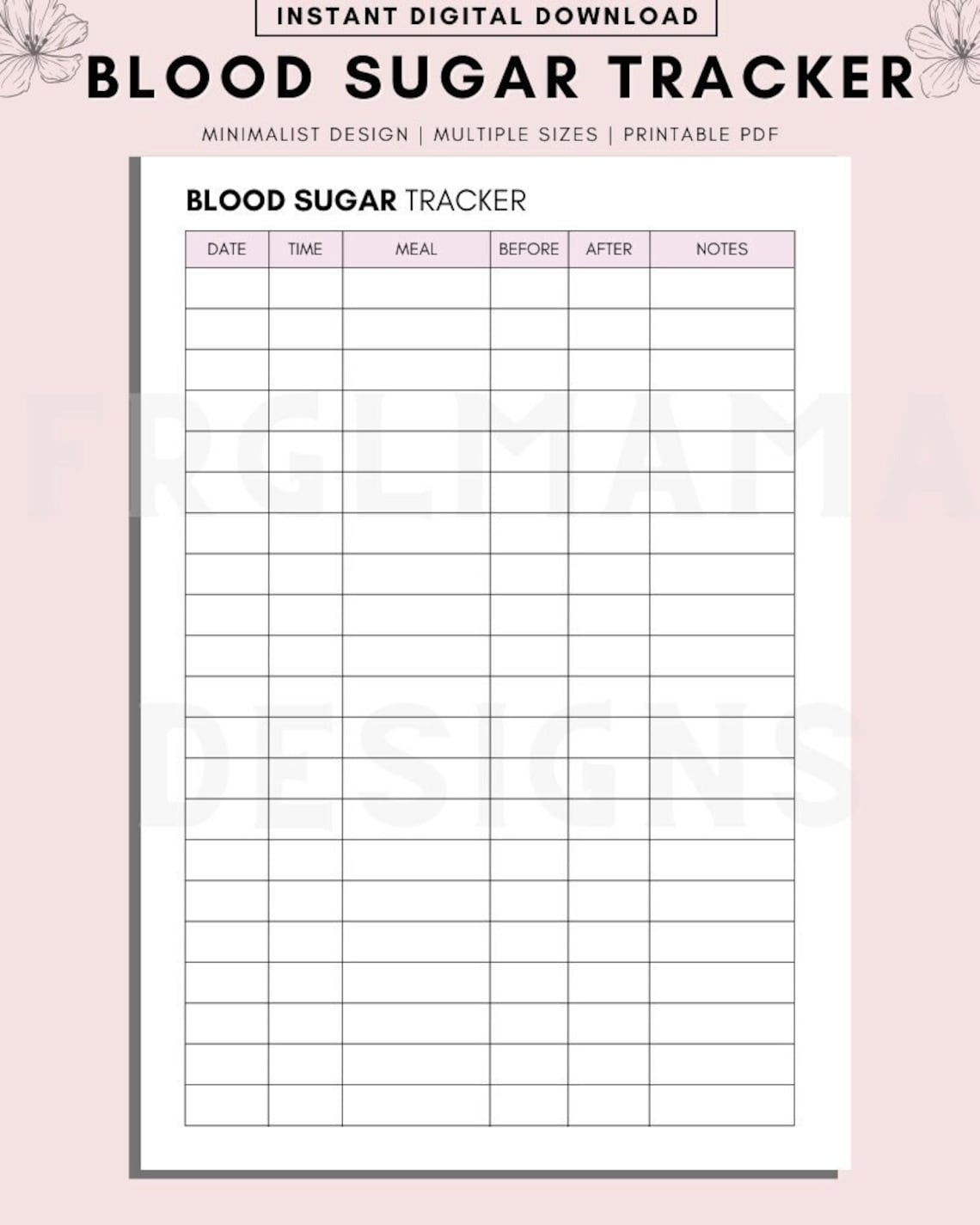 Blood Sugar Log Printable, Blood Sugar Tracker Printable, Blood Glucose ...