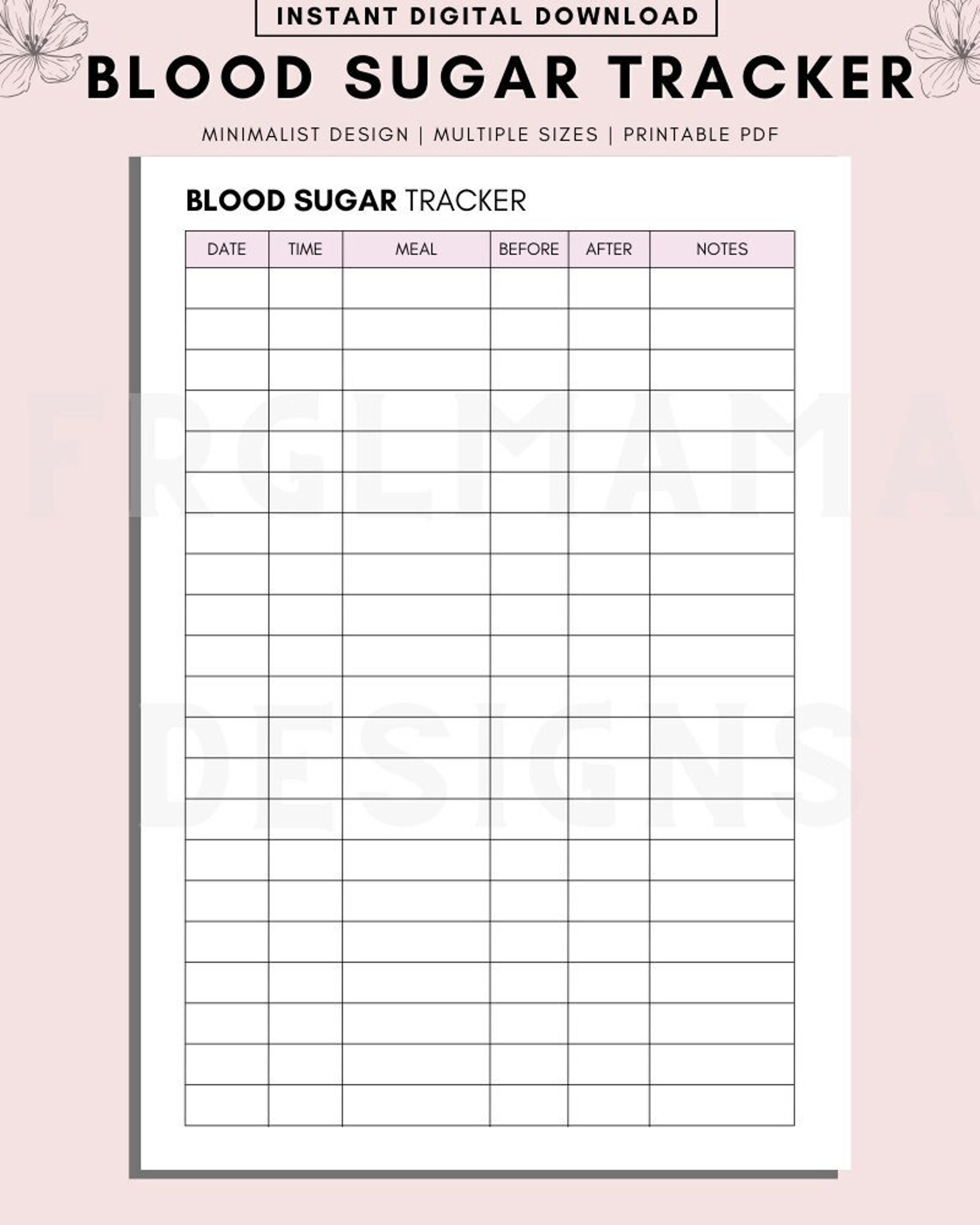Blood Sugar Log Printable, Blood Sugar Tracker Printable, Blood Glucose ...