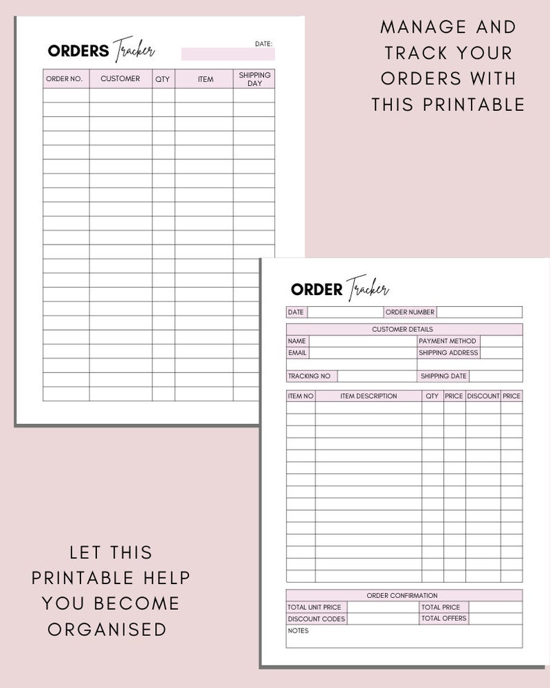 Small Business Planner Template Order Form Order Tracker | Etsy