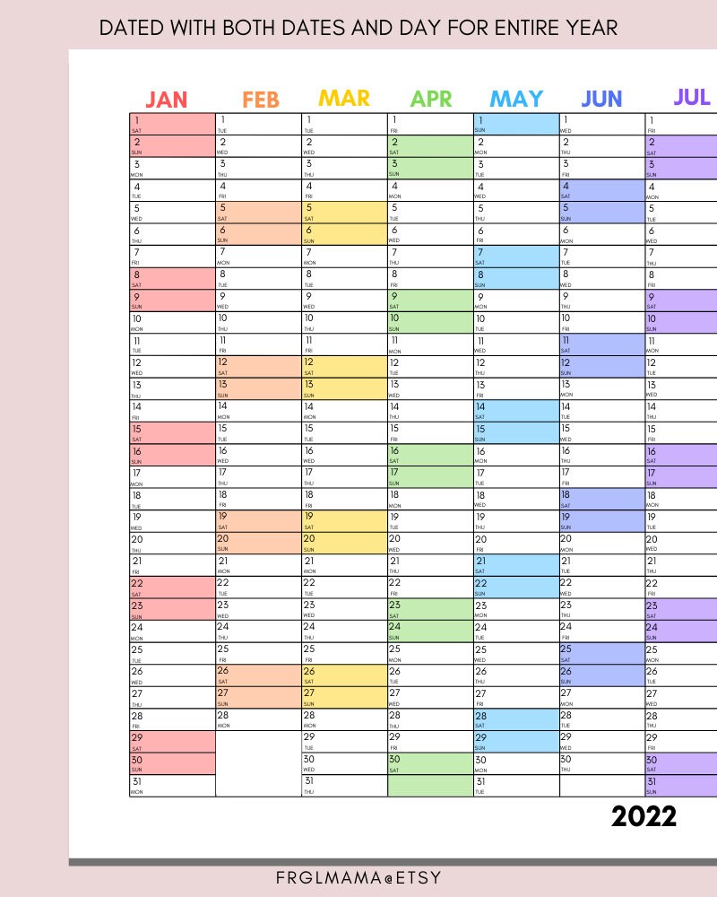 2022 Year Planner Yearly Planner on 1 Page Landscape - Etsy UK