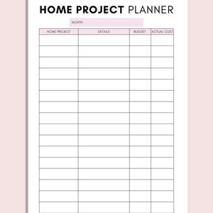 Simple Home Project Printable, Home Project Planner Template ...