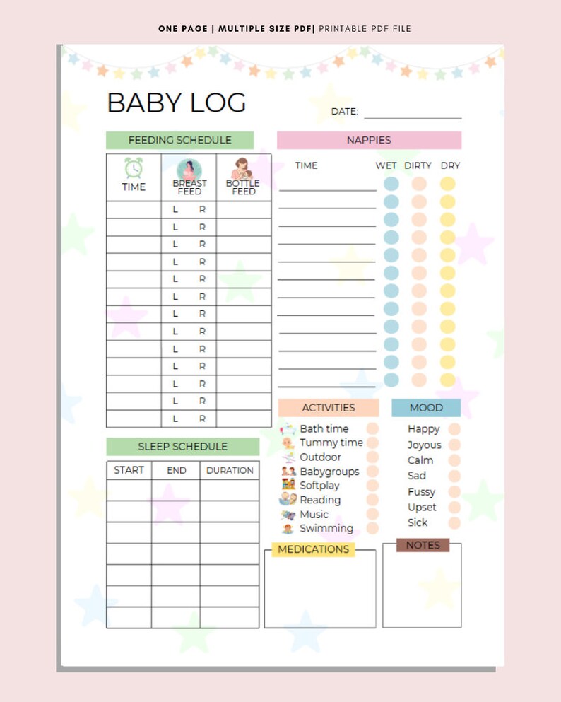 Newborn Daily Tracker: Baby Feeding, Sleep, Diaper Log (PDF) - Etsy