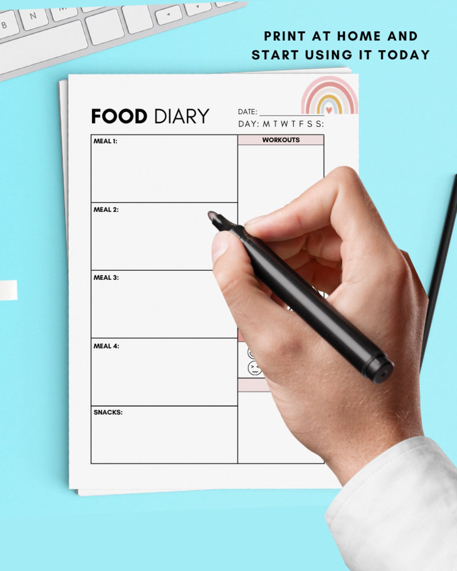 4 MEAL Daily Food Diary Printable A4 A5 Printable Daily Food - Etsy