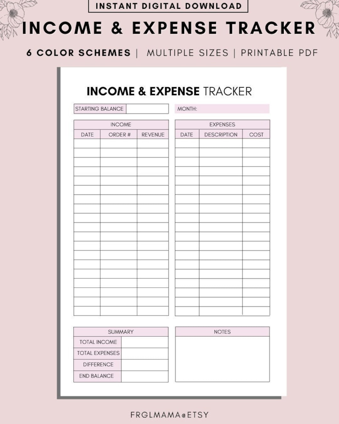 Small Business Income & Expense Tracker: Budget Overview (PDF Printable ...