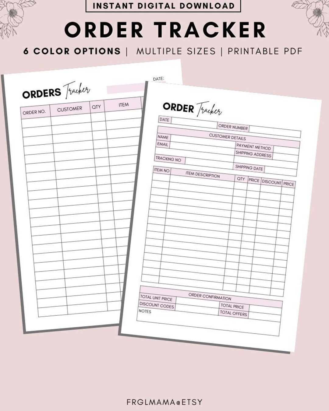 Small Business Planner Template, Order Form, Order Tracker Printable ...