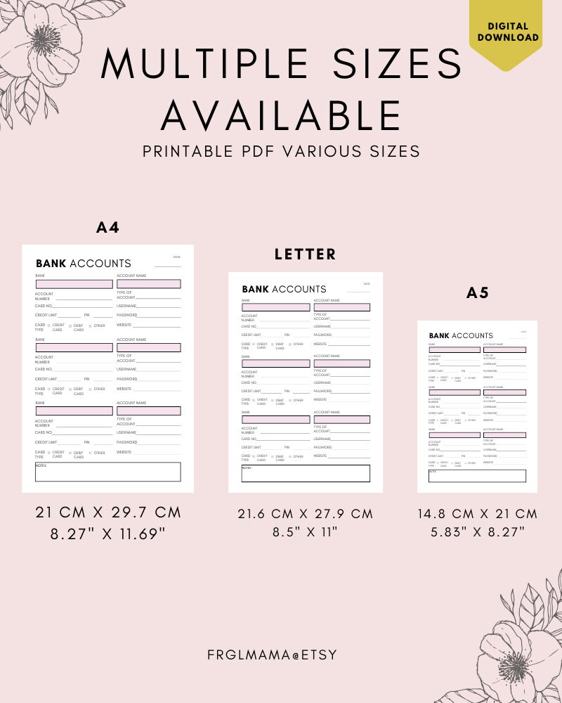 Bank Account Tracker Printable: Banking Log, A4 A5 Letter (digital ...