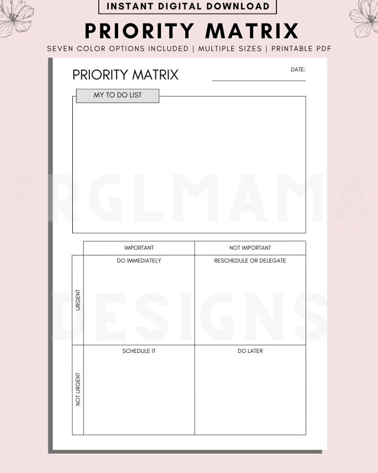 Priority Matrix Printable, Task Priority Matrix, Decision Matrix ...