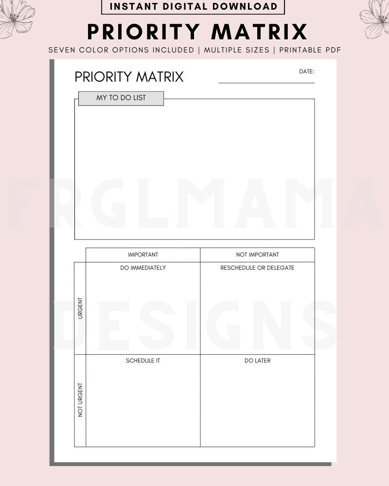 Priority Matrix Printable: Task Planner, Eisenhower Method (PDF) - Etsy