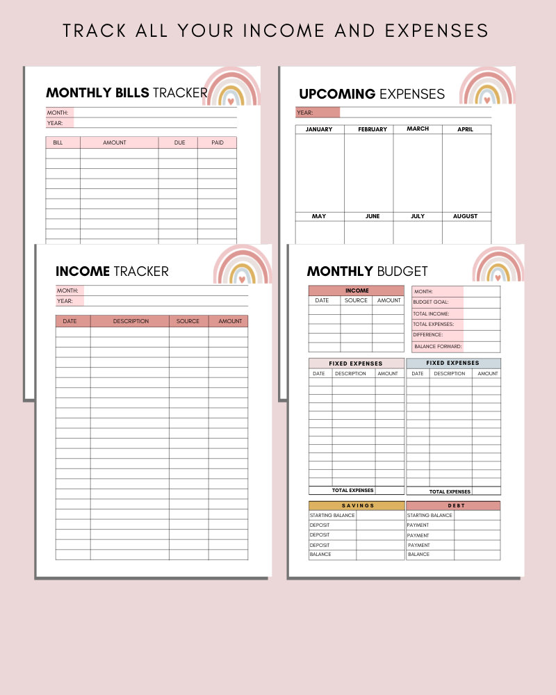 Rainbow Budget Planner Finance Planner Monthly Budget Planner | Etsy