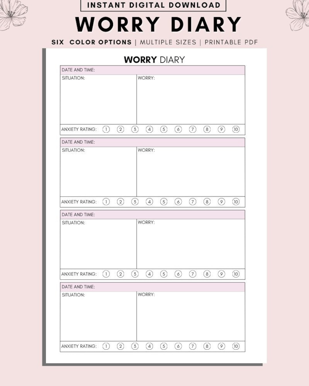 Daily Worry Diary Printable: Anxiety Journal Prompts (A4 A5 PDF) - Etsy UK