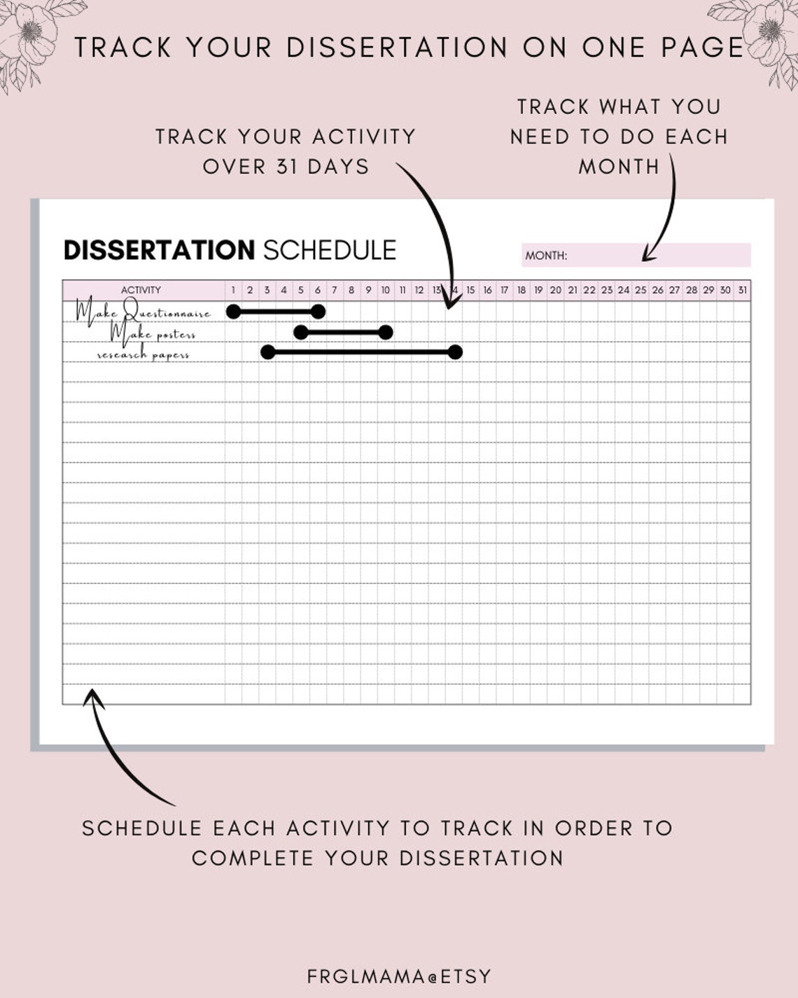 Dissertation Timeline Template Dissertation Work Plan - Etsy UK