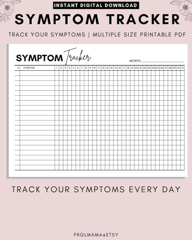 Printable Monthly Symptom Tracker Chart Monthly Symptom | Etsy Canada