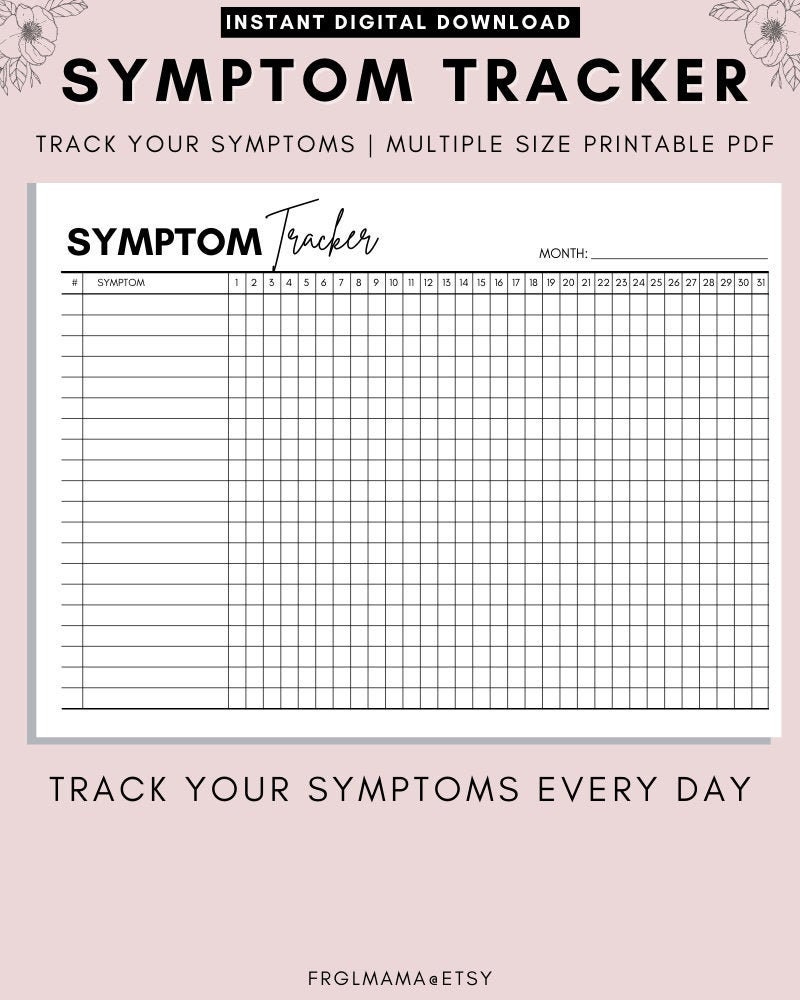 Printable Monthly Symptom Tracker Chart Monthly Symptom - Etsy Canada