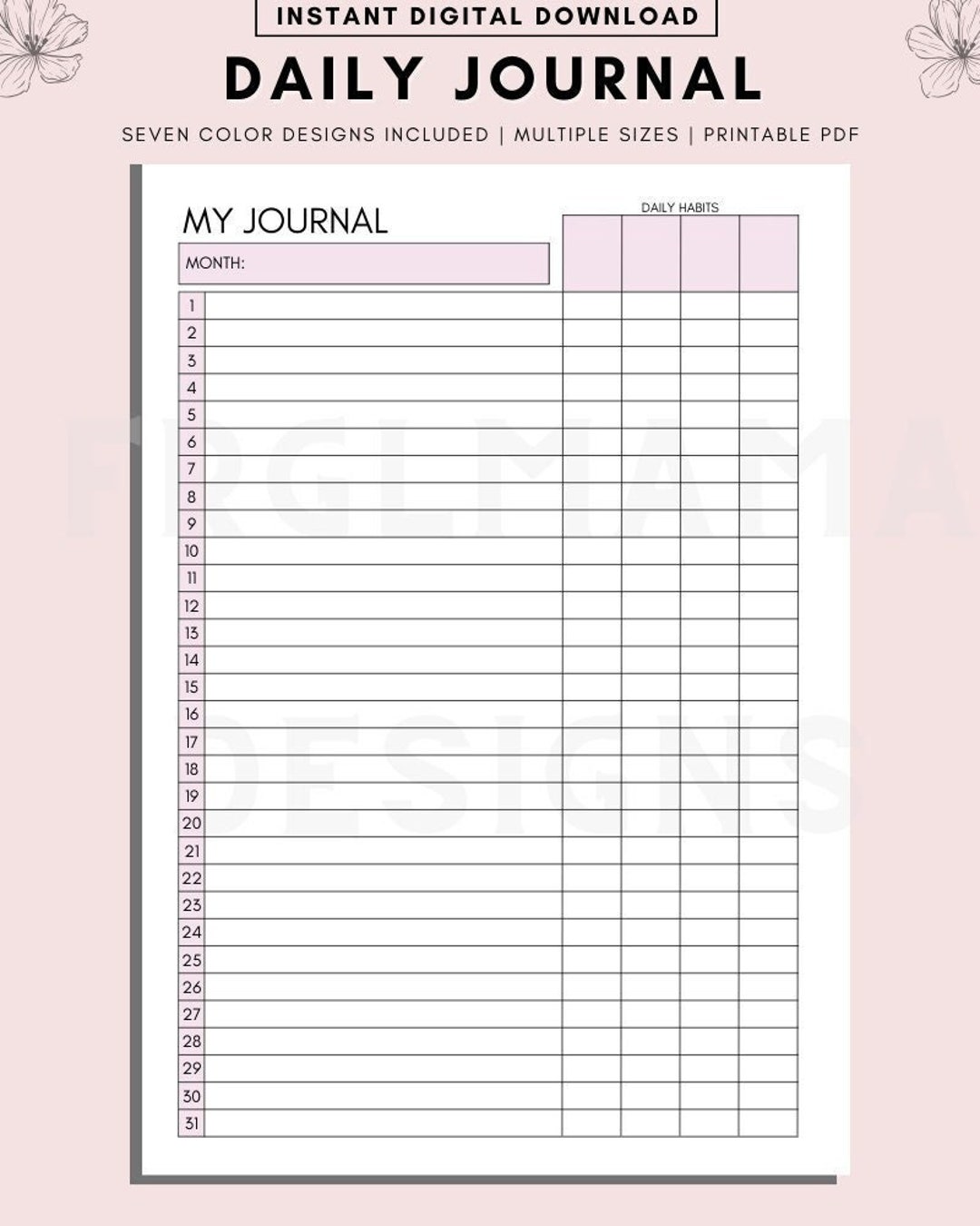 Daily Journal Printable, Daily Journal, Fillable Daily Journal, Diary ...