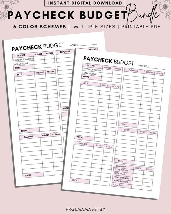 BUNDLE Paycheck Budget Overview Template Printable Paycheck - Etsy