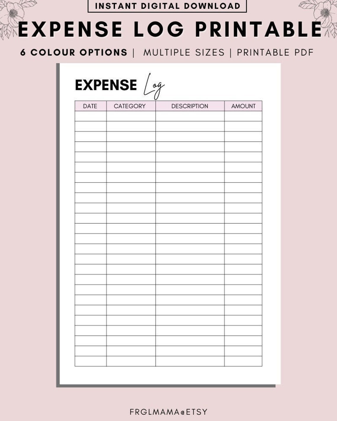Printable Expense Log Expense Tracker Printable Spending | Etsy