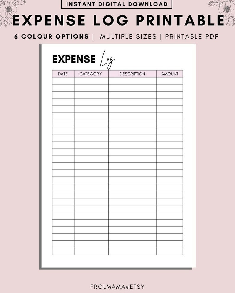 Printable Expense Log Expense Tracker Printable Spending - Etsy