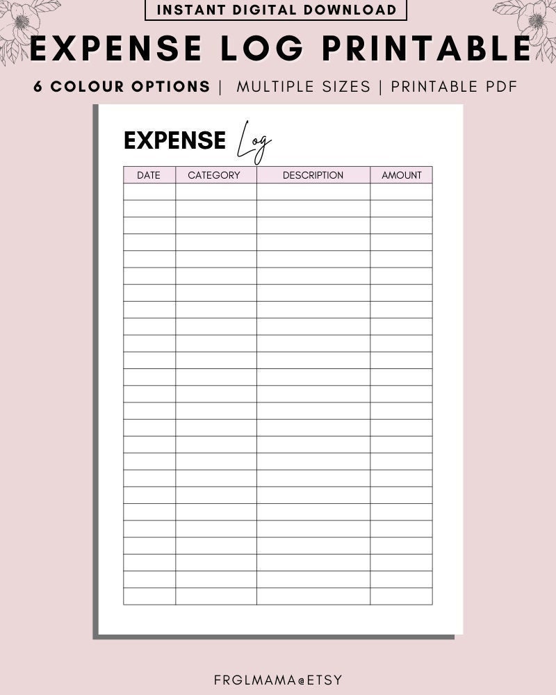 Printable Expense Log Expense Tracker Printable Spending | Etsy