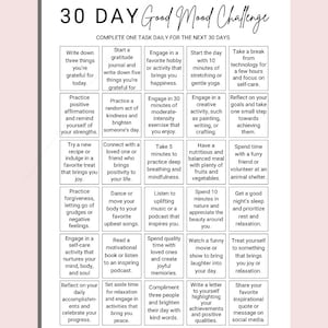 30 Day Good Mood Challenge Printable: Self-love Activities (PDF) - Etsy