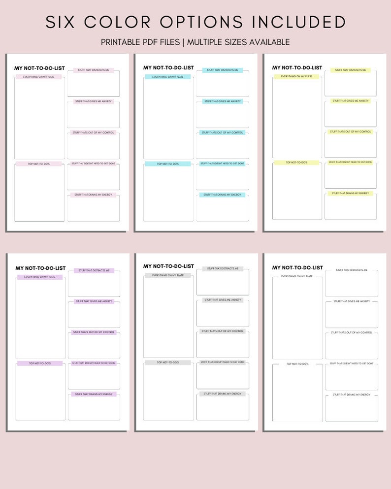 Not to Do List Printable: Productivity Planner (A4, A5, Letter PDF ...