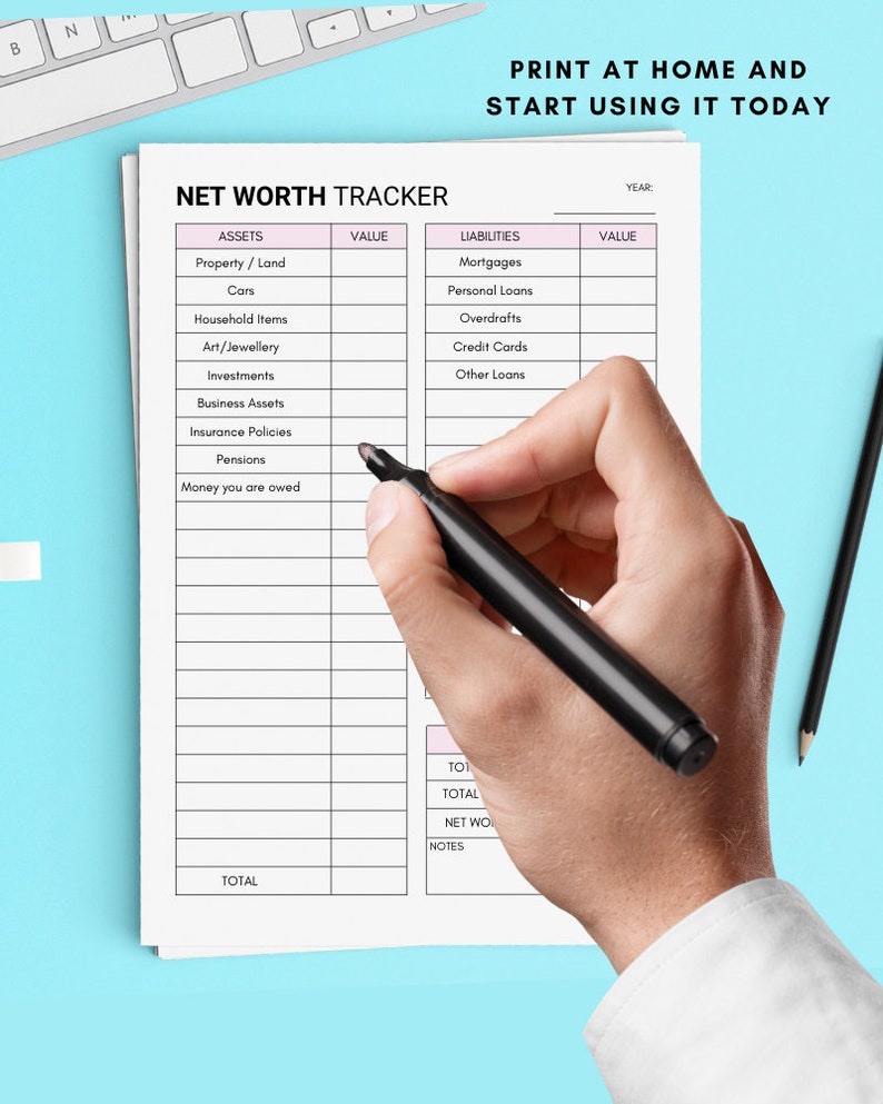 Net Worth Tracker Printable: Asset & Liability Sheet (A4 A5 Letter PDF ...
