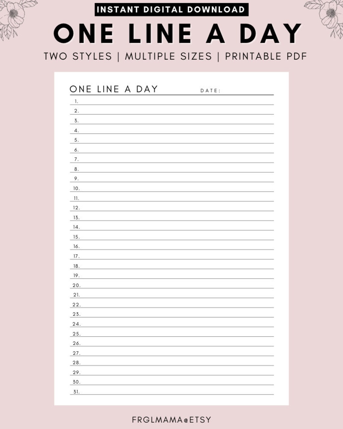 One Line A Day Printable Journal: Minimalist Daily Reflection (PDF) - Etsy