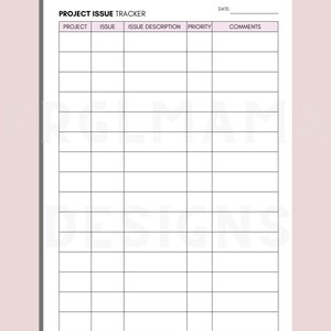 Project Issue Tracker Printable: Project Planning Log (A4, A5, Letter ...