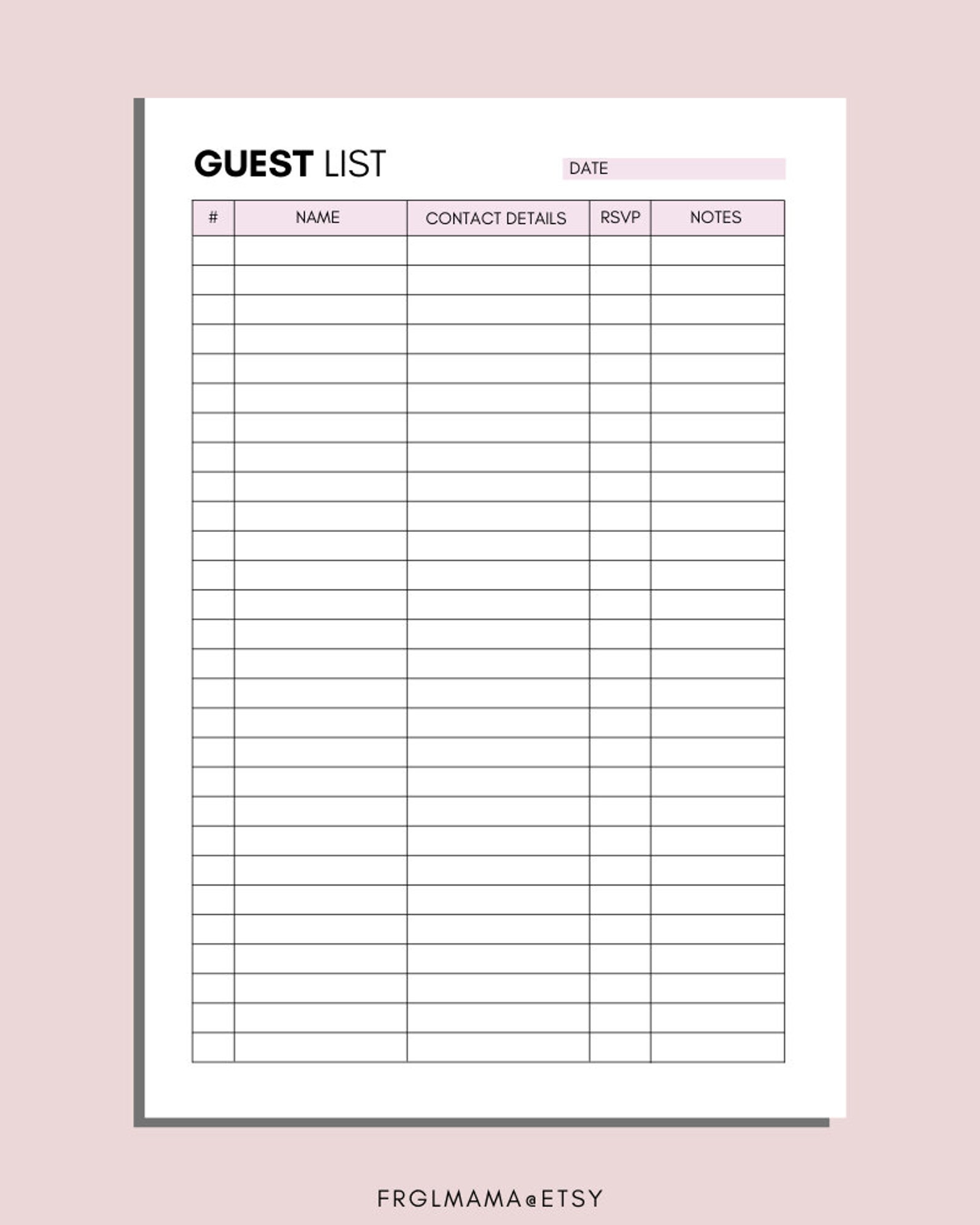 Printable Guest List Tracker: RSVP Contact List (A4 A5 Letter PDF) - Etsy