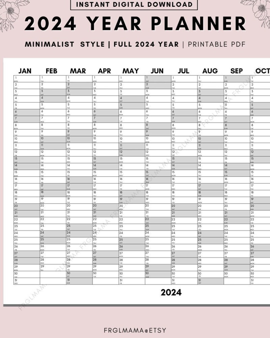 2024 Yearly Planner on 1 Page Landscape, 2024 Monthly Planner Landscape ...