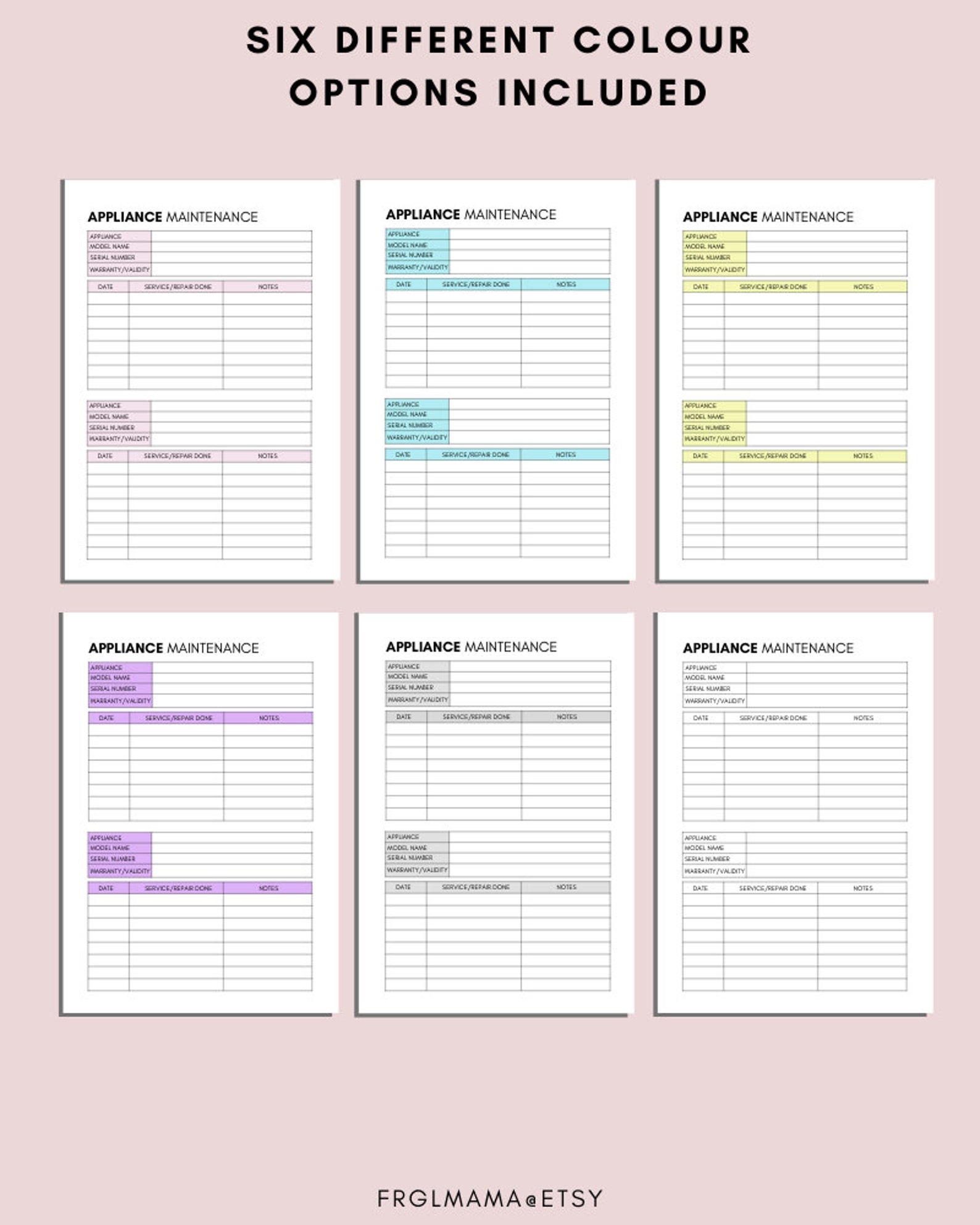 Appliance Maintenance Log: Home Organization Printable (A4 A5 Letter ...