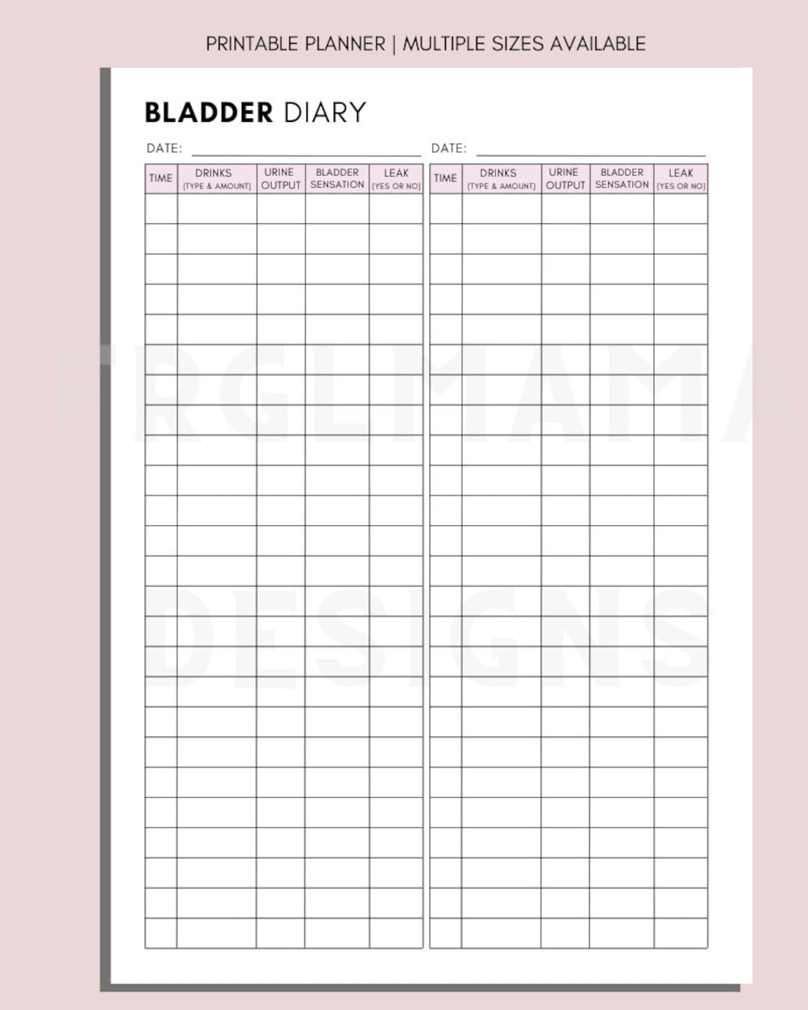 Bladder Diary Tracker Printable: Urination & Symptoms Log (PDF) - Etsy