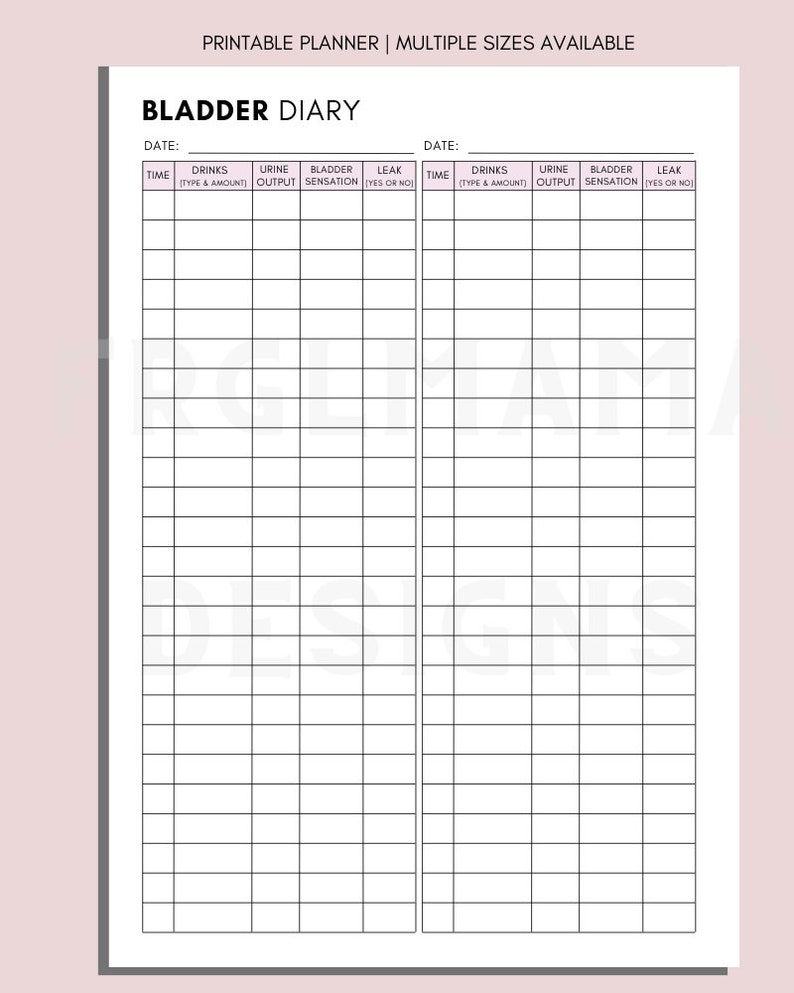 Bladder Diary Tracker Printable: Urination & Symptoms Log (PDF) - Etsy UK