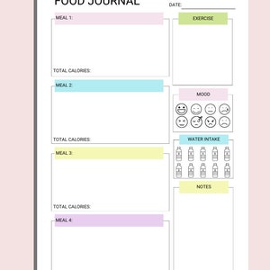Daily Food Journal, Printable Daily Food Journal, Daily Food Planner ...
