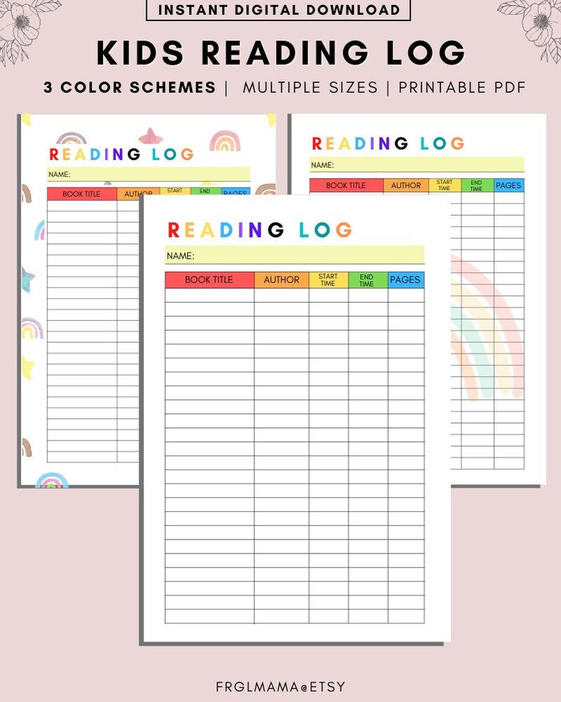 Kids Reading Log Printable, Daily Tracker (A4, A5, Letter PDF) - Etsy ...