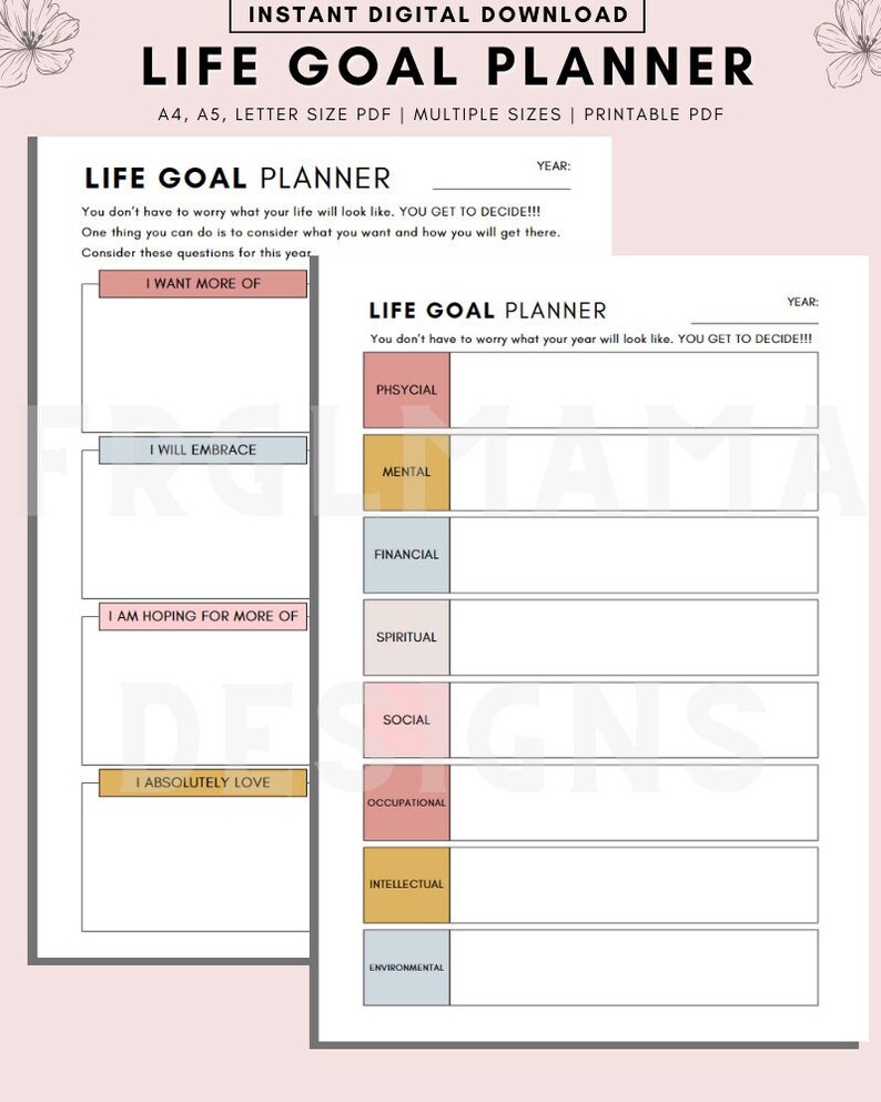 Life Goals Planner: Printable Goal Tracker (digital Download) - Etsy
