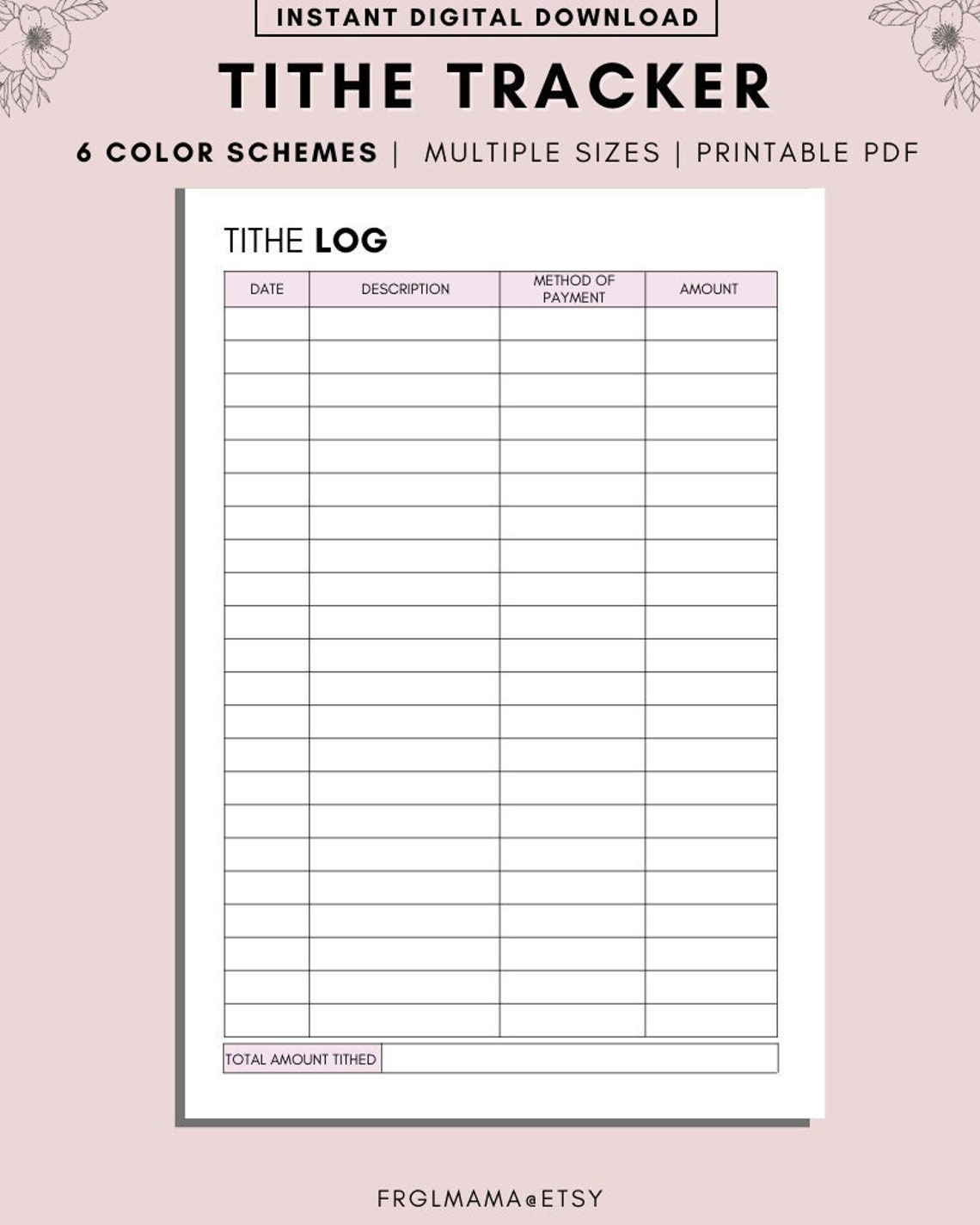 Printable Tithe Record One Page Giving Log Financial - Etsy