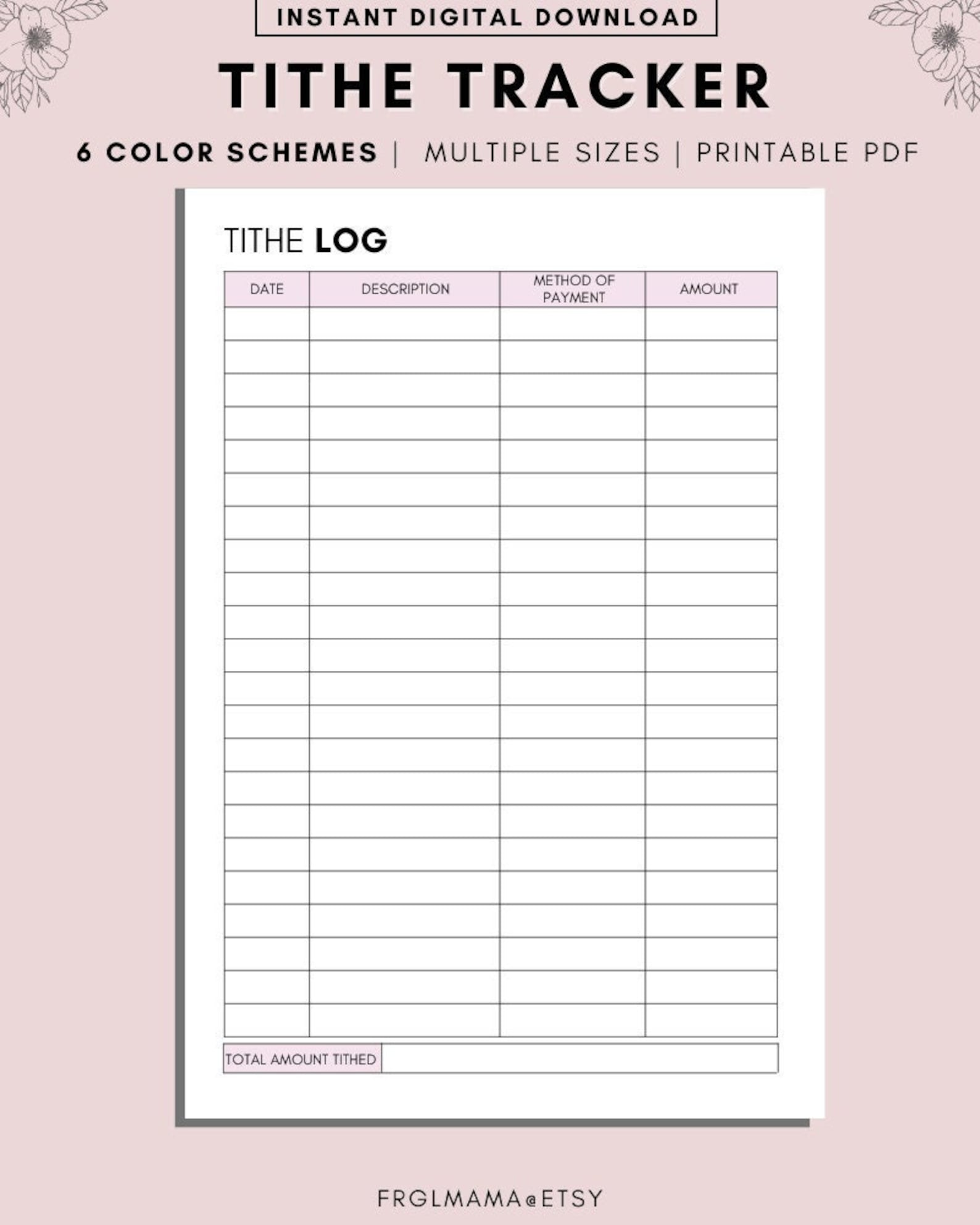 Printable Tithe Record One Page Giving Log Financial - Etsy