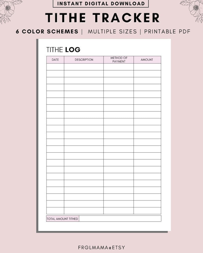 Printable Tithe Record One Page Giving Log Financial - Etsy