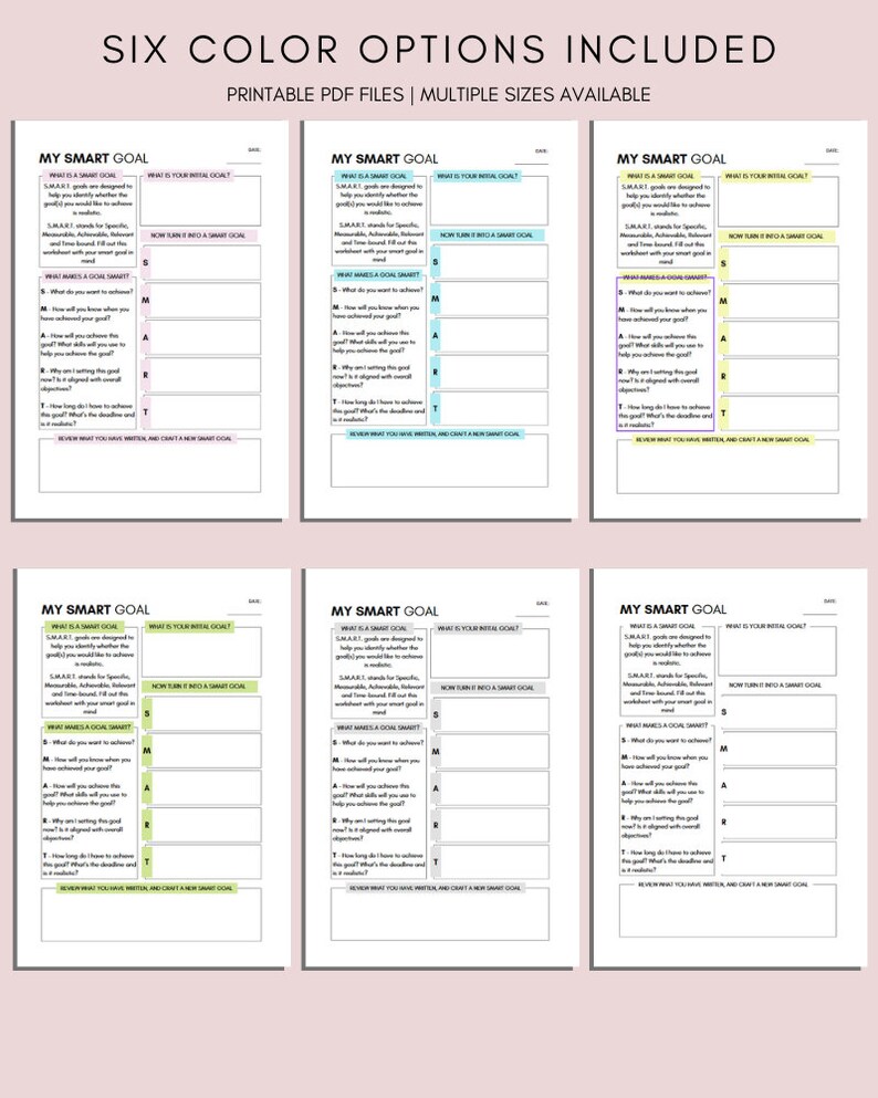 SMART Goals Worksheet: Goal Planner & Tracker (PDF Download) - Etsy