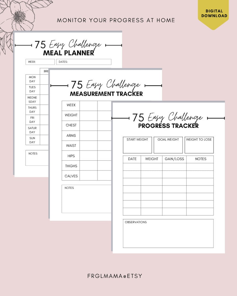 75 EASY Challenge Tracker BUNDLE 75 Day Challenge Printable - Etsy