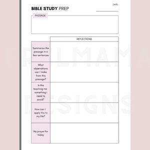 Bible Study Printable Template, Scripture, Observation, Application ...