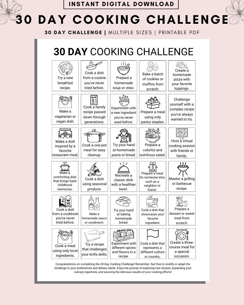 30-day Cooking Challenge Printable: Healthy Eating Tracker (PDF) - Etsy