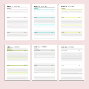 Medication Record Printable Medical History List Info A4 A5 Letter
