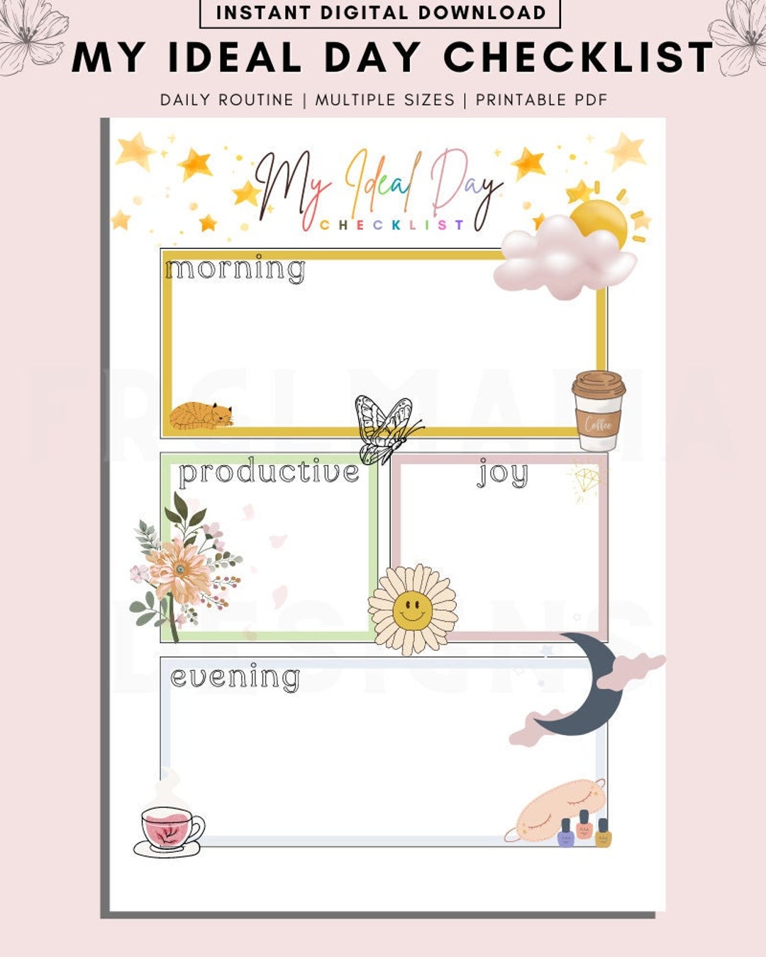 My Ideal Day, Ideal Daily Checklist, Daily Check in Journal, Self-care ...