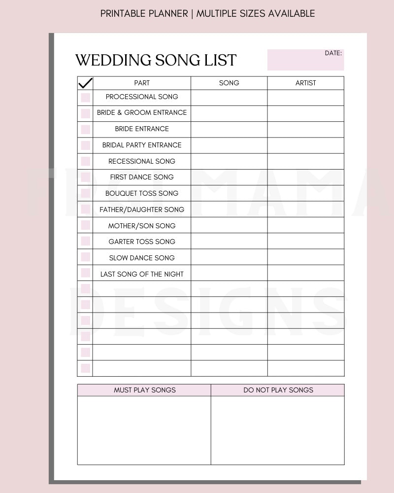 Printable Wedding Song List: DJ Questionnaire (PDF) - Etsy